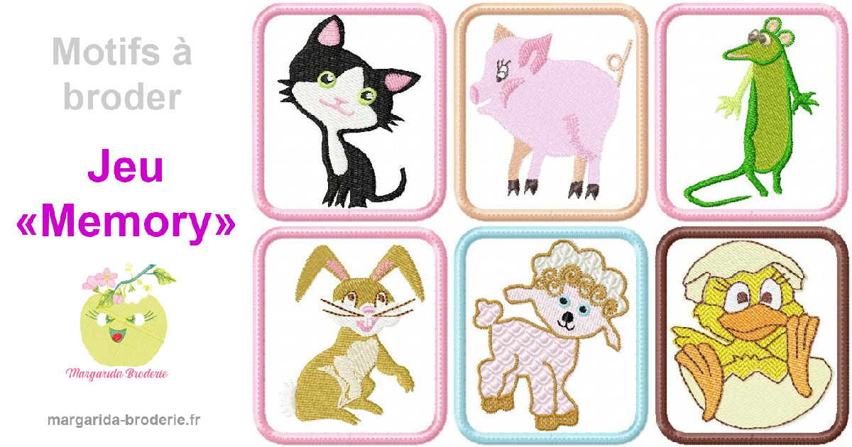 Jeu Memory - Animaux domestiques (ITH) (avec Tuto) - Margarida Broderie