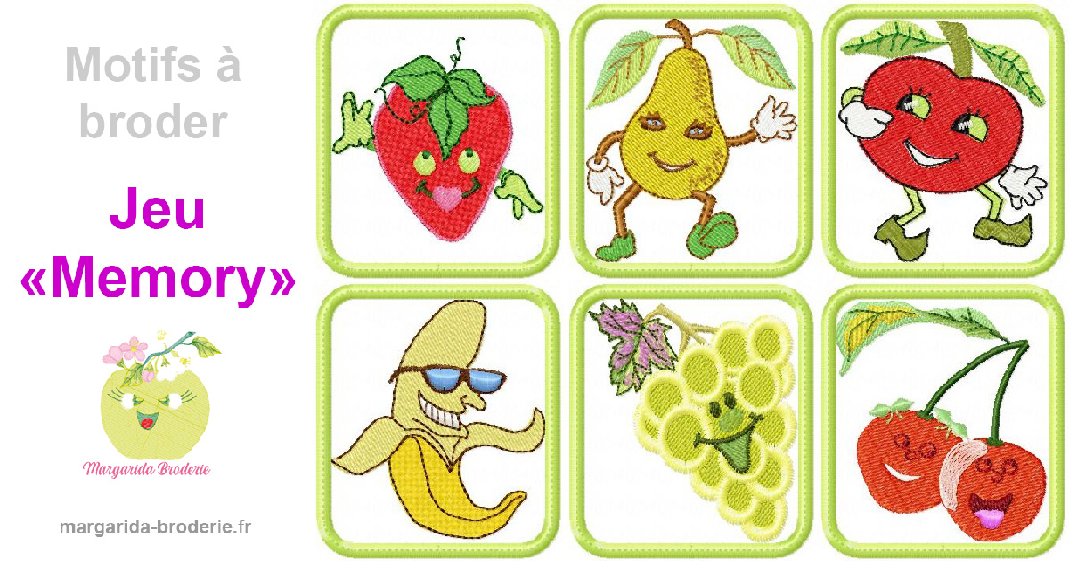 Jeu Memory - Fruits rigolos (ITH) (avec Tuto) - Margarida Broderie