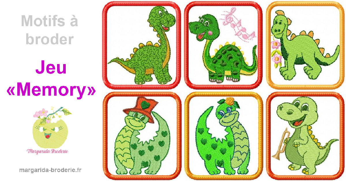 Jeu Memory - Dinos (ITH) (avec Tuto) - Margarida Broderie